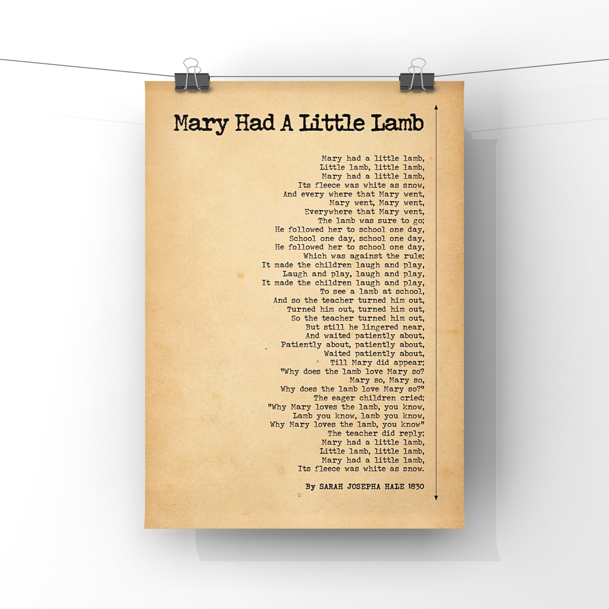 Mary Had A Little Lamb Poem by Sarah Josepha Hale 1830 Poster - Etsy UK