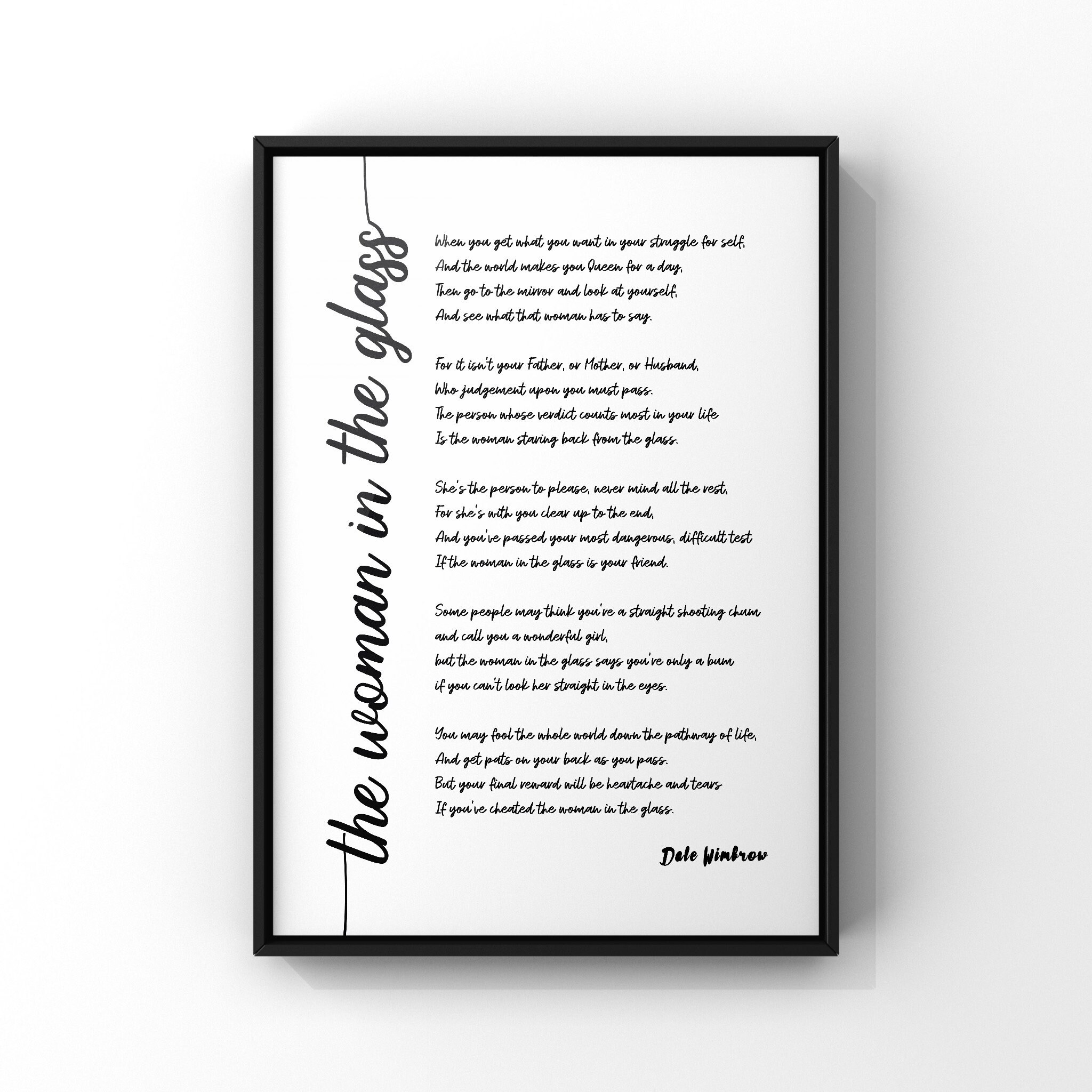 The Woman in the Glass Poem Print in Script Font by Dale - Etsy UK