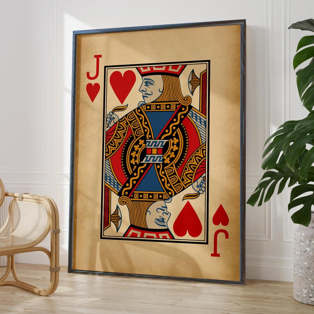 Antique Jack of Hearts Wall Art Rustic Playing Cards Poster Print Red ...