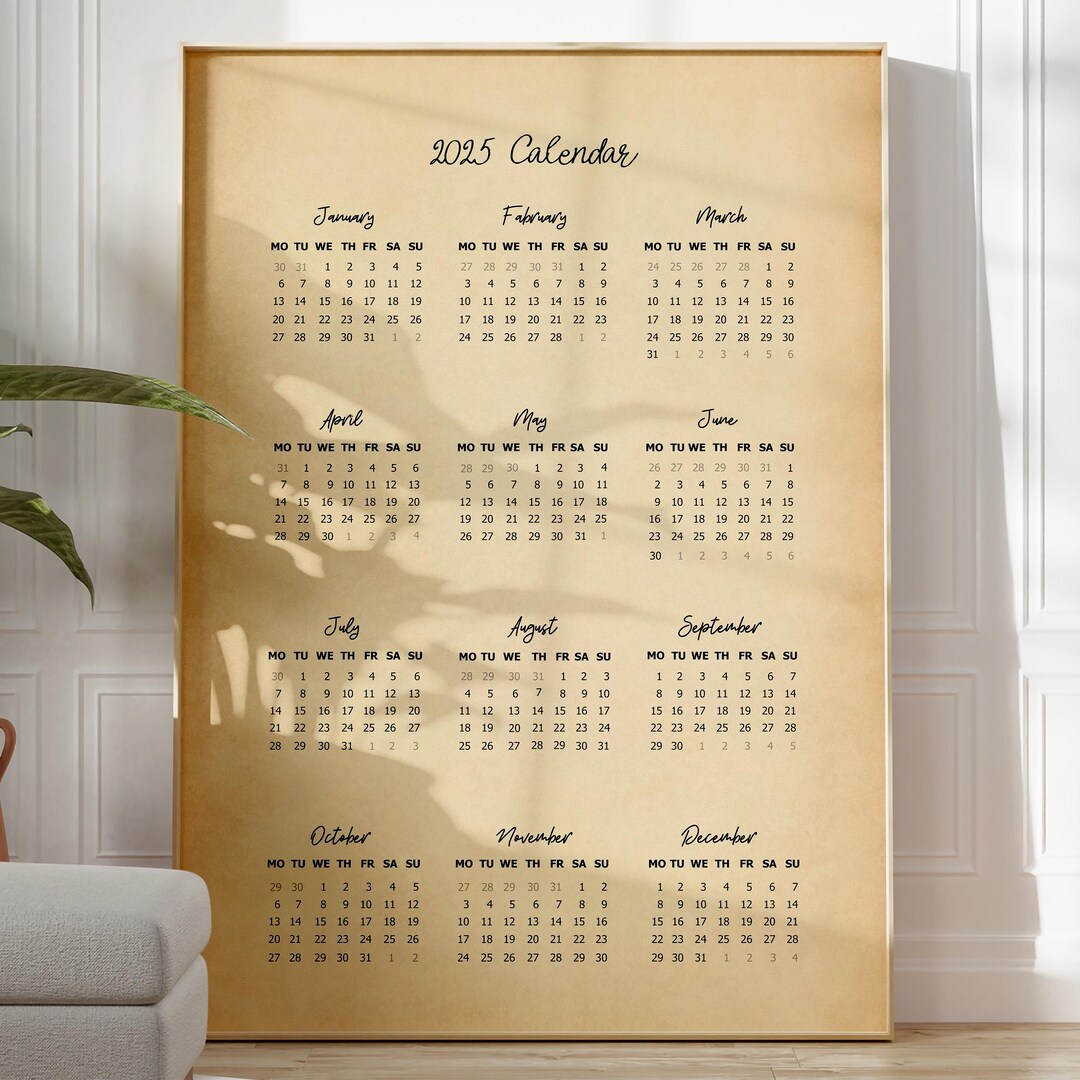 2025 Yearly Wall Calendar Print | Office Wall Decor | Large 2025 ...