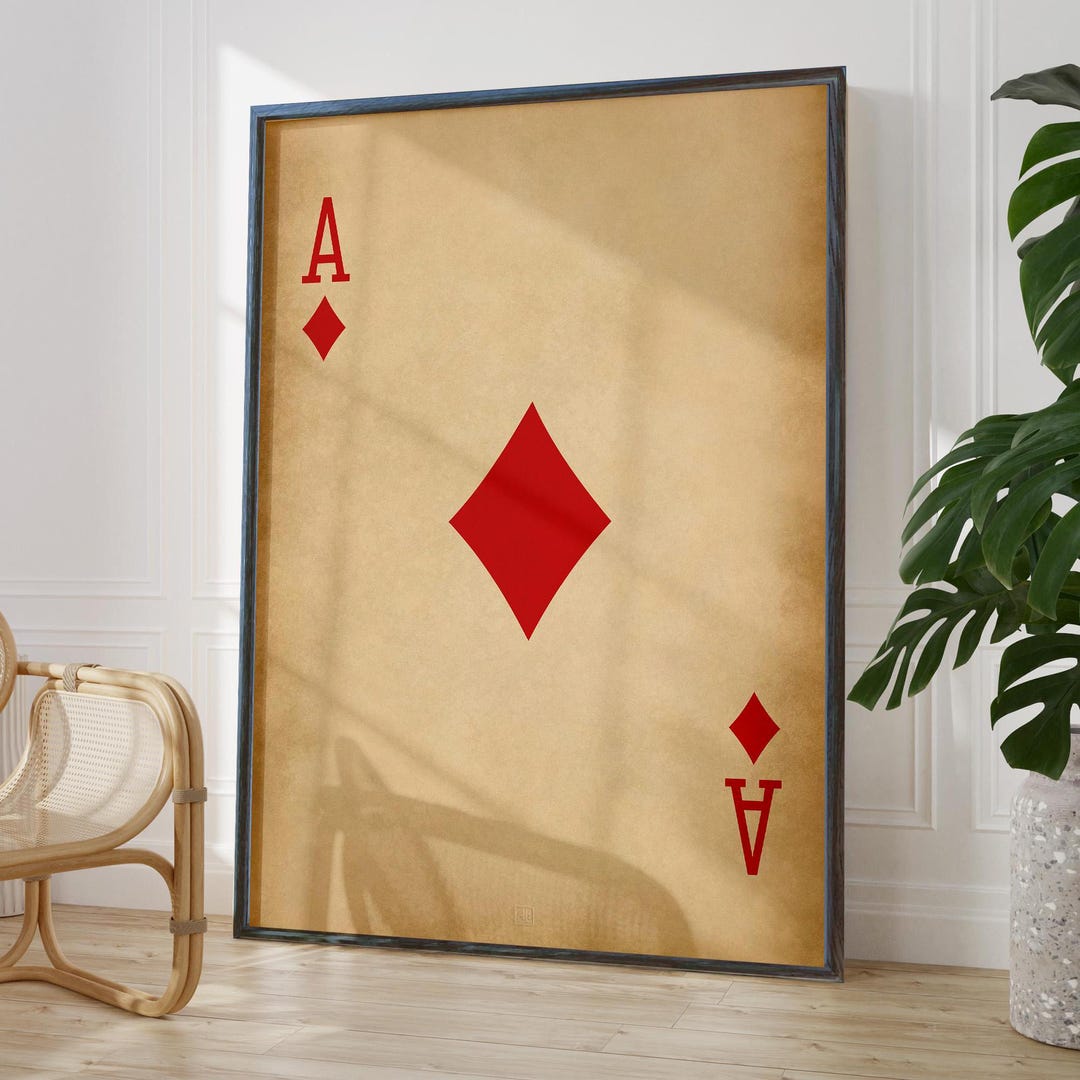 Antique Ace of Diamonds Wall Art Decor Rustic Playing Cards Poster ...