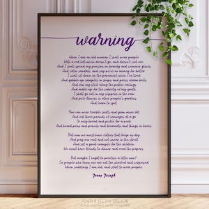 Warning When I Am an Old Woman I Shall Wear Purple Poem Wall Art ...
