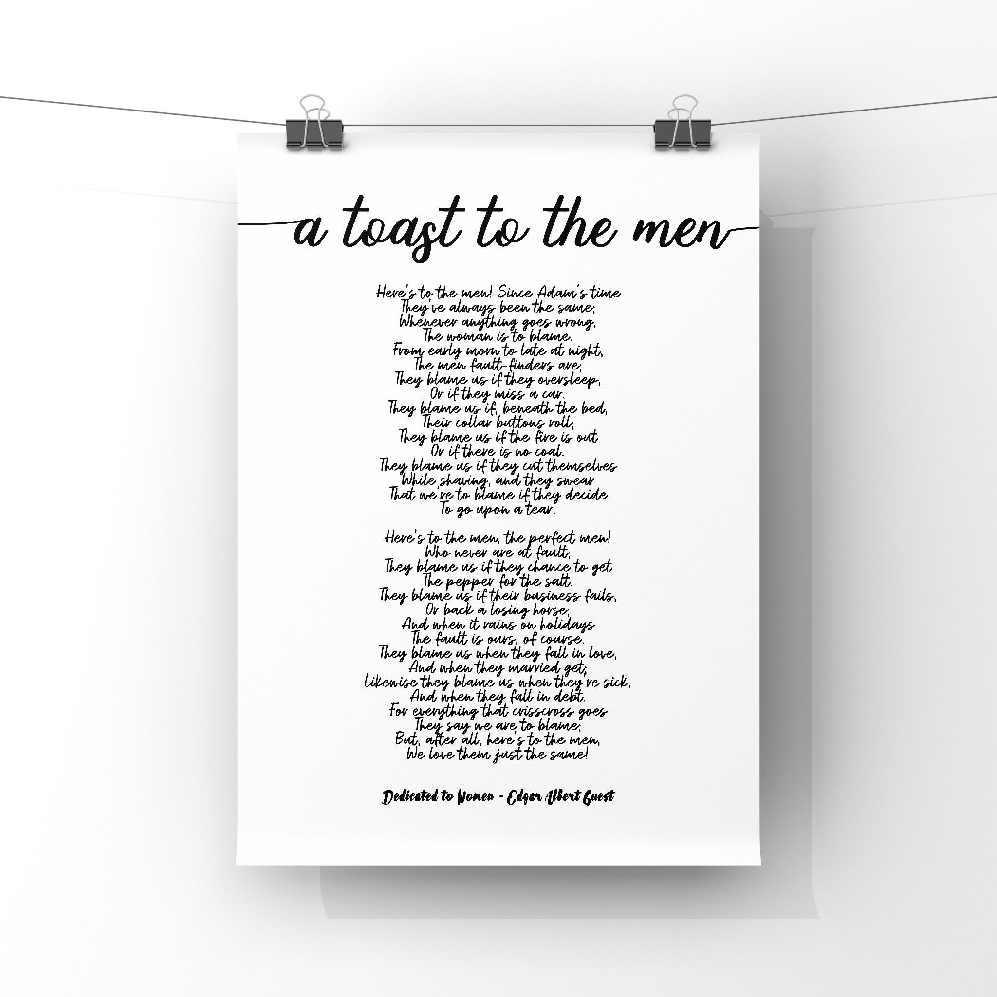 A Toast to the Men Poem Dedicated to Women by Edgar Albert - Etsy