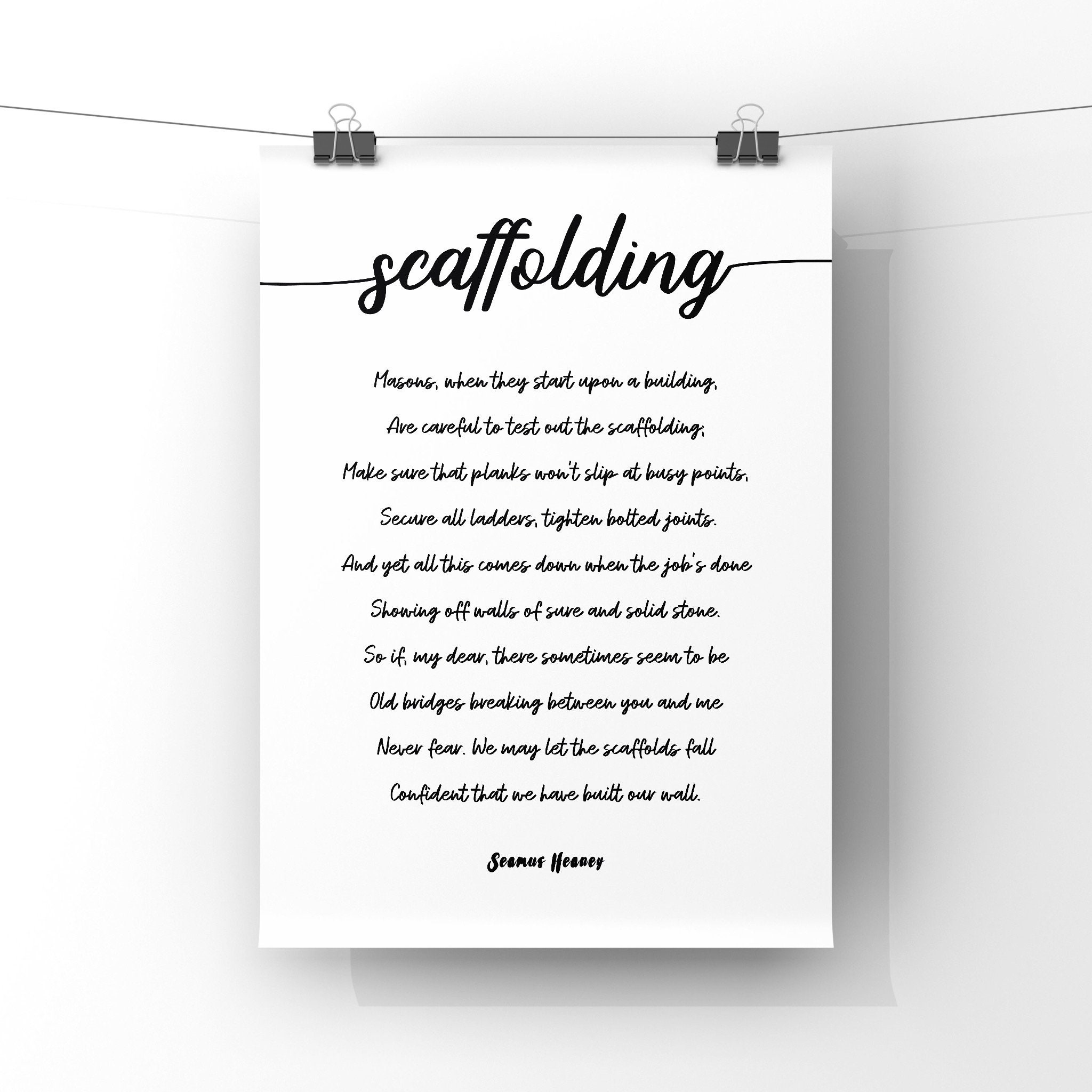 Seamus Heaney Poem Scaffolding Print Love Poetry in Script - Etsy UK