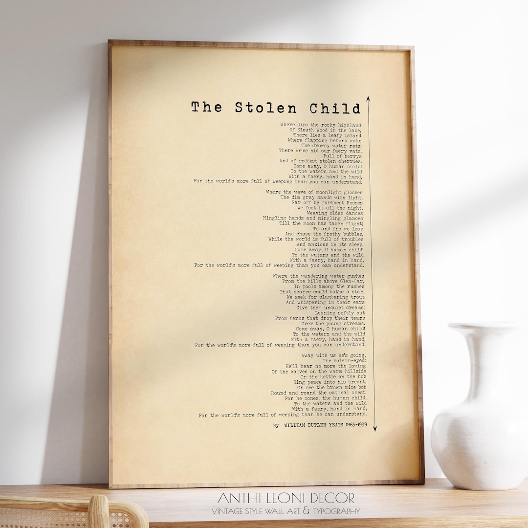 The Stolen Child Poem Print |the Loss of Innocence by William Butler ...