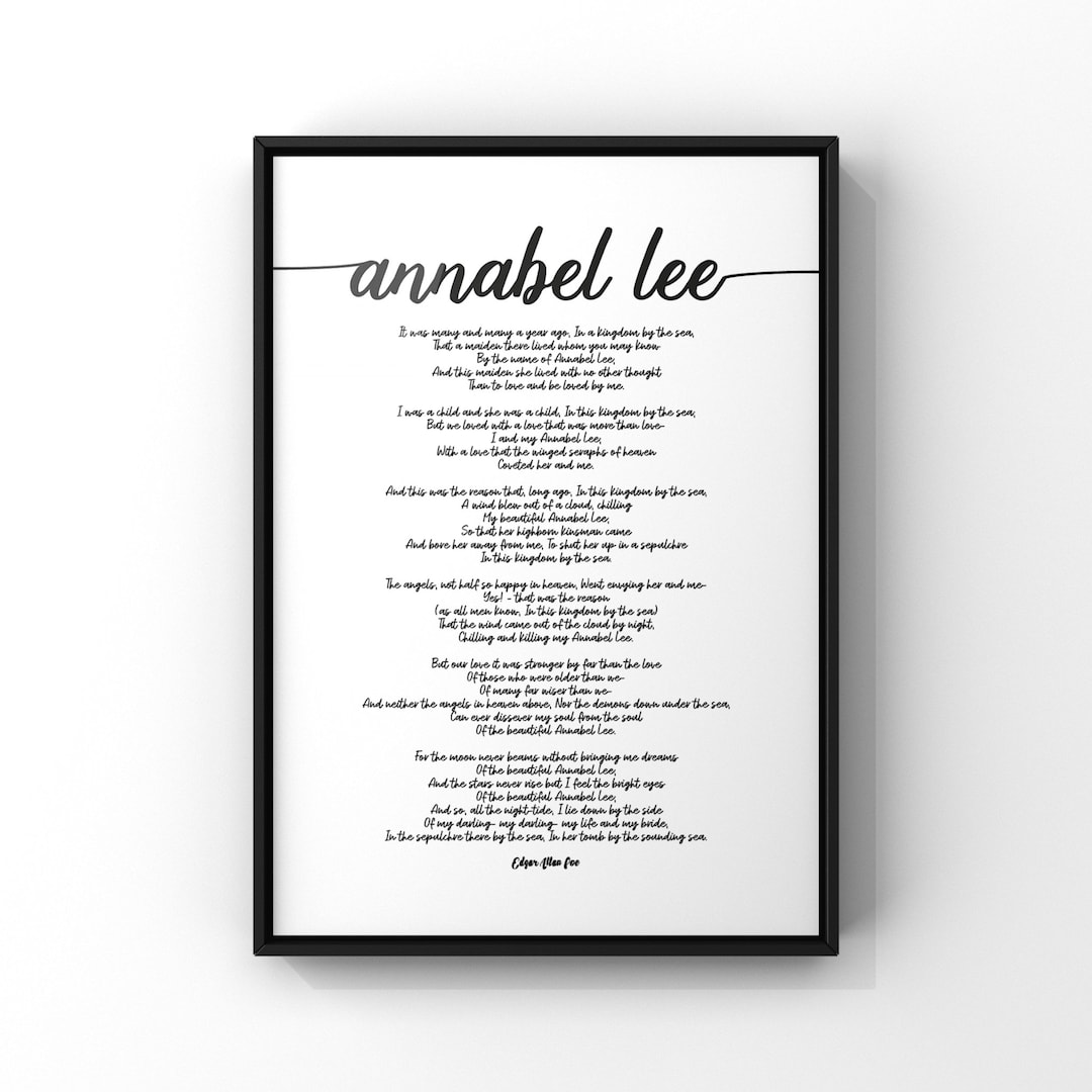 Edgar Allan Poe Poem in Script of Annabel Lee | Love Poem Poster Print ...