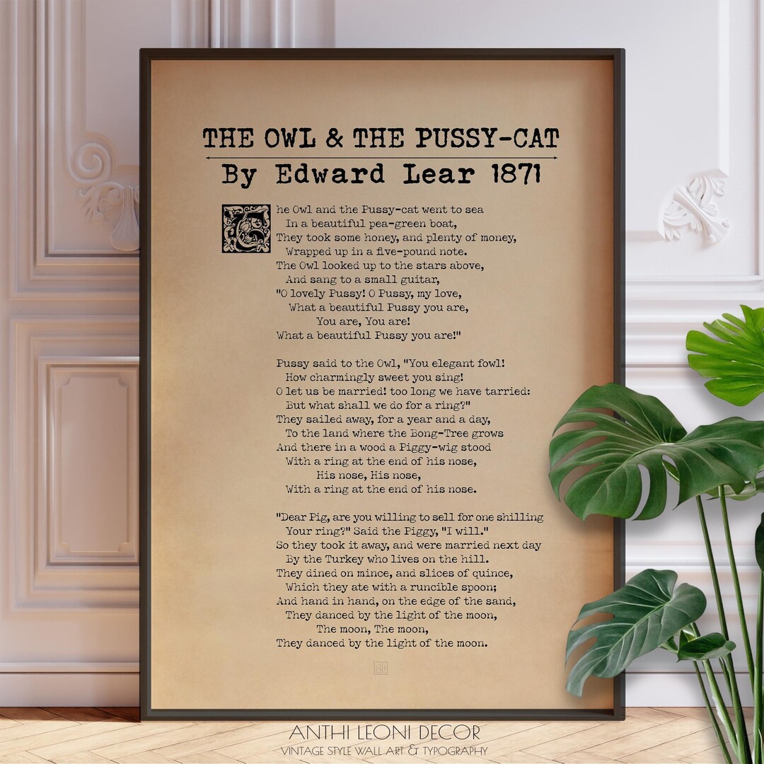The Owl and the Pussycat Vintage Nursery Rhyme Print by Edward Lear ...