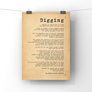 Digging Poem by Seamus Heaney Poetry Wall Art Gardening Poem Fathers ...