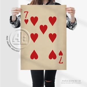 Seven of Hearts Poster Print, Seven Heart Wall Decor, Vintage Playing ...
