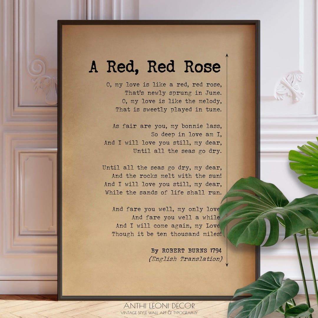 Robert Burns Poem Print - A Red, Red Rose, Scottish Love Poetry ...