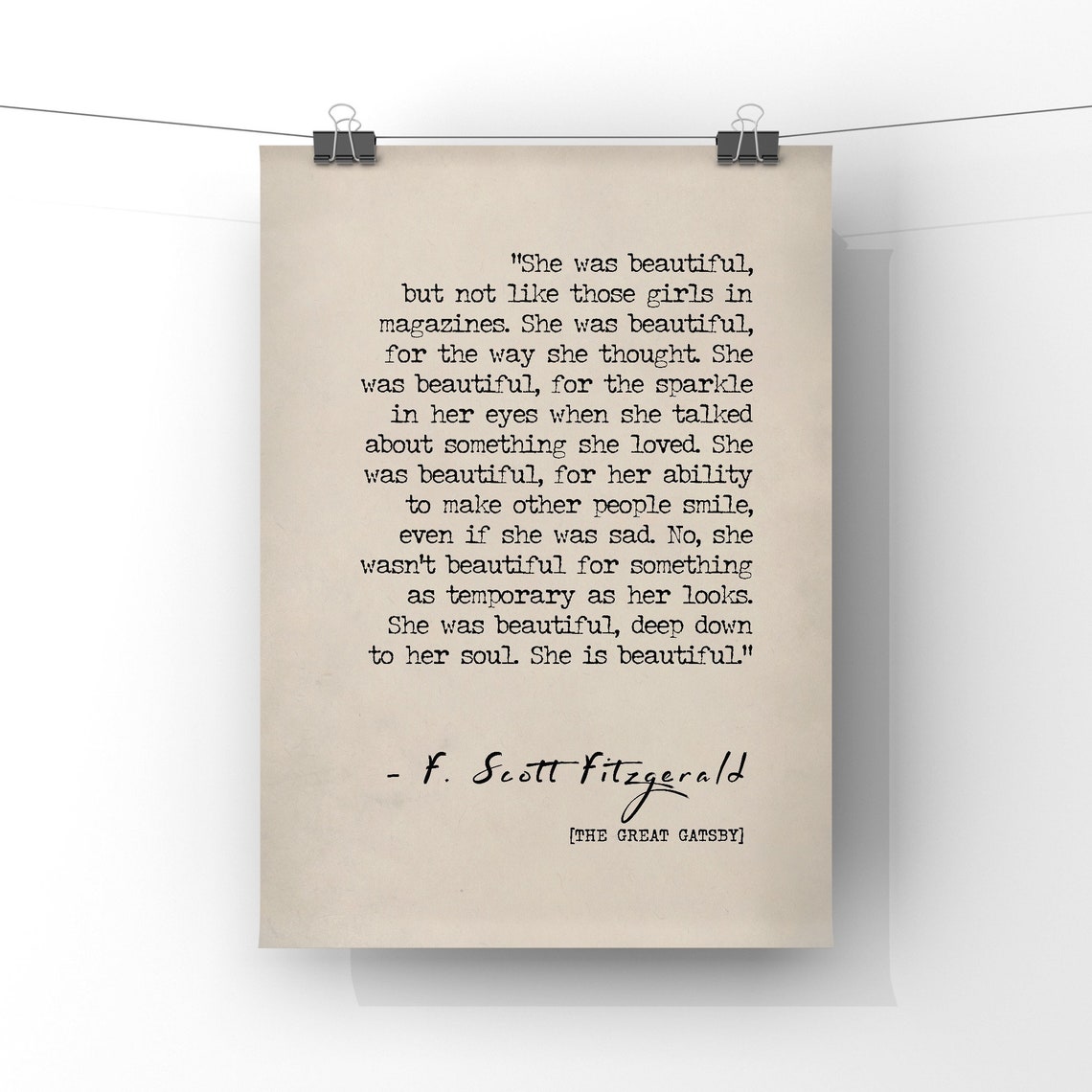 She Was Beautiful Quote Poster Print by F Scott Fitzgerald | Etsy