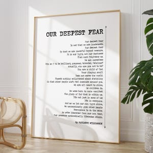 Our Deepest Fear Poem by Marianne Williamson Poster Print | Simple ...