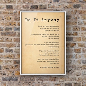 Do It Anyway Poem by Mother Teresa Poster Print Mother | Etsy