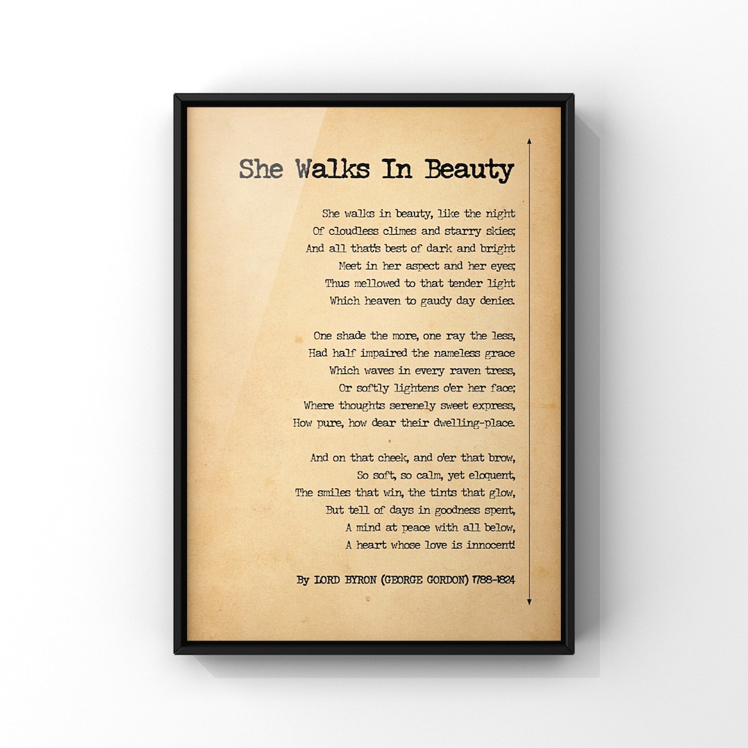 She Walks in Beauty Love Poem by Lord Byron Poster Print Romantic Love ...