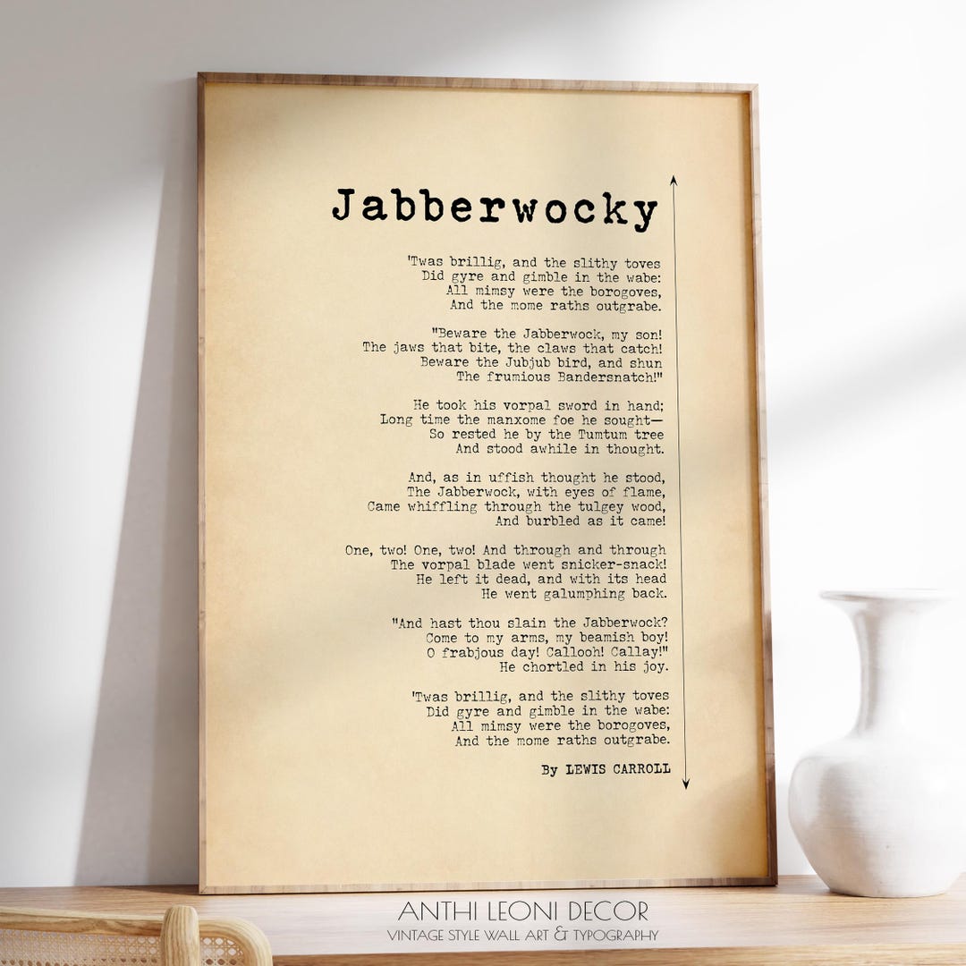 Jabberwocky Poem by Lewis Carroll Poster Print | Nonsense Poem | Poem ...