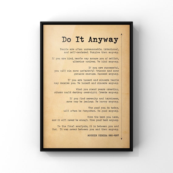 Do It Anyway Poem by Mother Teresa Poster Print Mother - Etsy UK