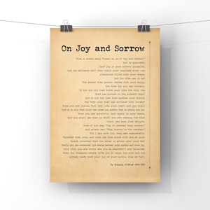 On Joy and Sorrow Poem by Kahlil Gibran Poetry Poster Print Uplifting ...