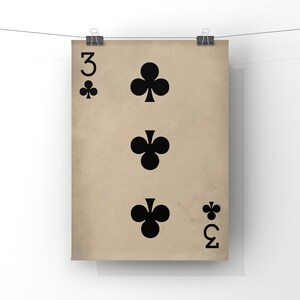 Three of Clubs Poster Print, Vintage Playing Cards Wall Art Print ...
