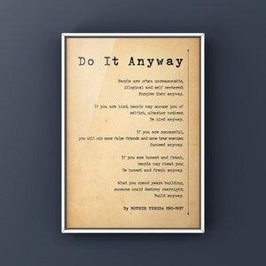 Do It Anyway Poem by Mother Teresa Poster Print Mother | Etsy