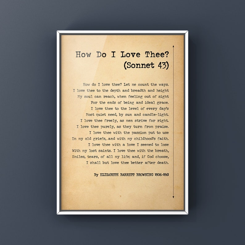 How Do I Love Thee Sonnet 43 by Elizabeth Barrett Browning | Etsy
