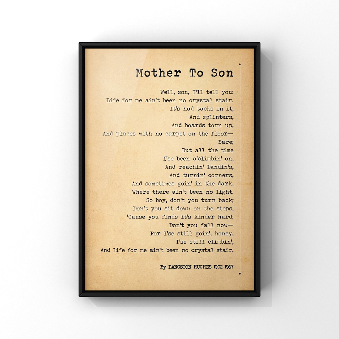 Mother to Son Poem Print by Langston Hughes Inspirational Poetry Print ...