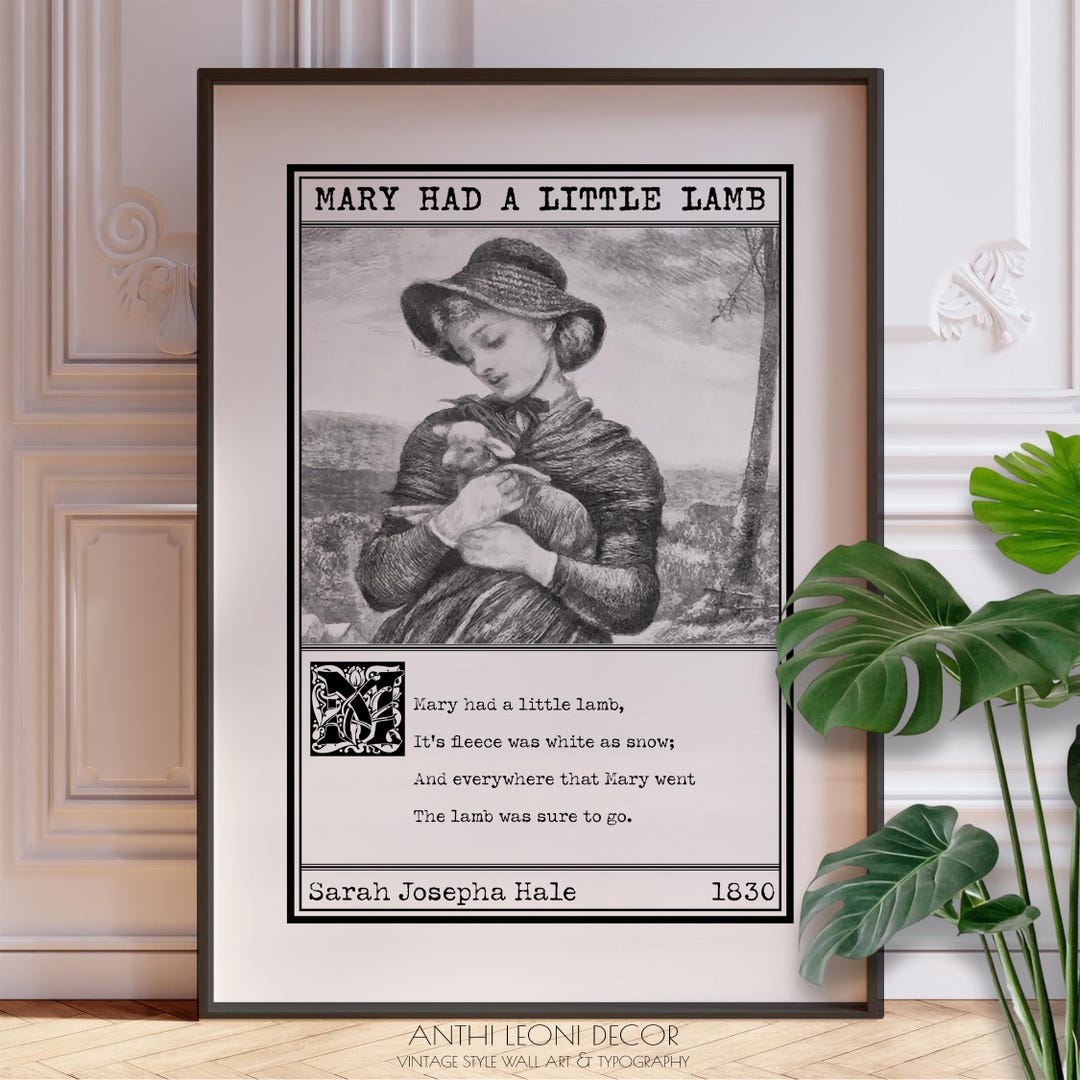 Mary Had A Little Lamb Poem Art Print Sarah Josepha Hale Poster ...