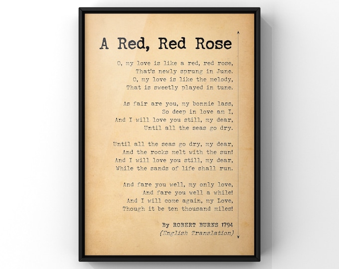 A Red, Red Rose Print /robert Burns Poem Art Print /11x14 Art Print - Etsy