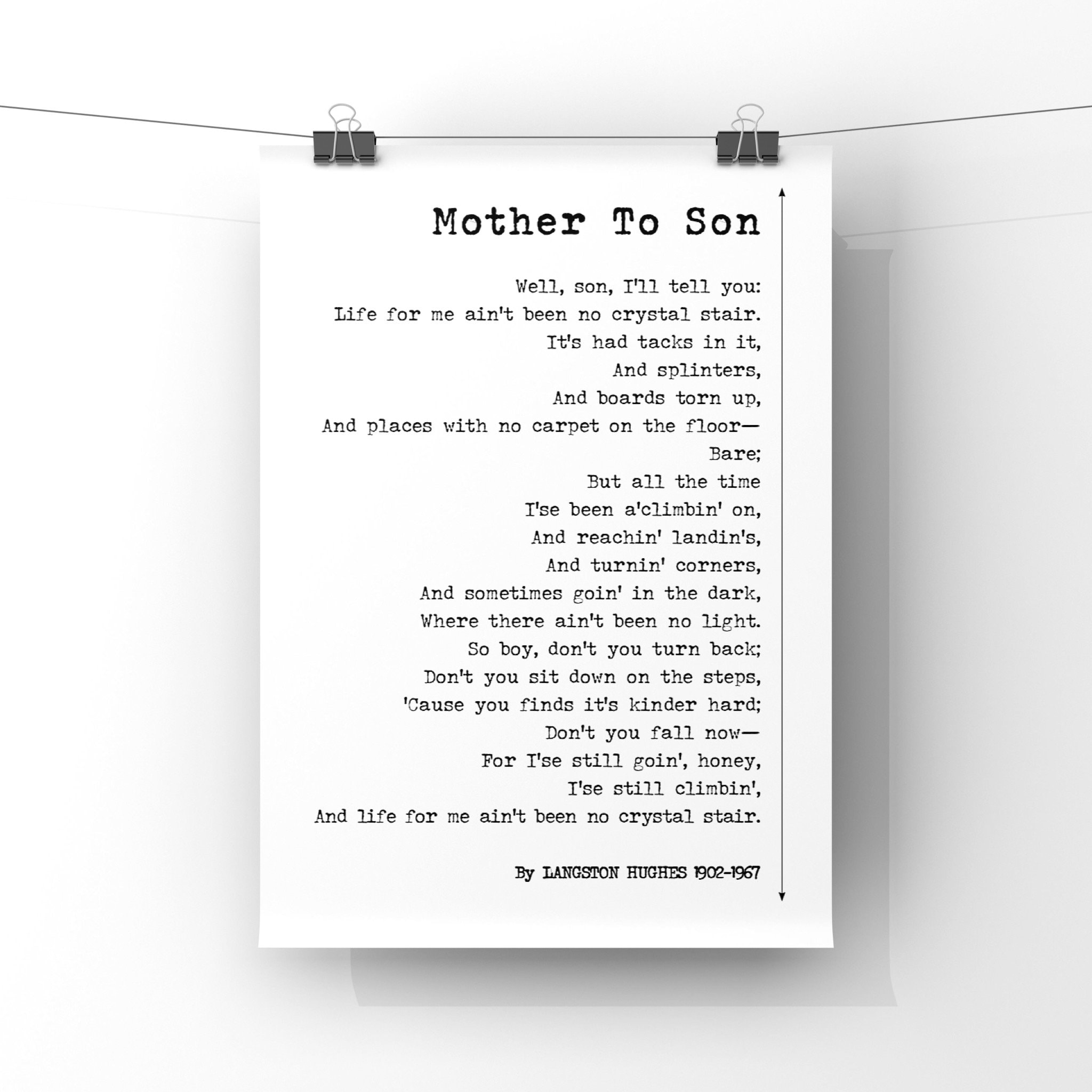 Mother To Son Poem Print by Langston Hughes Inspirational | Etsy