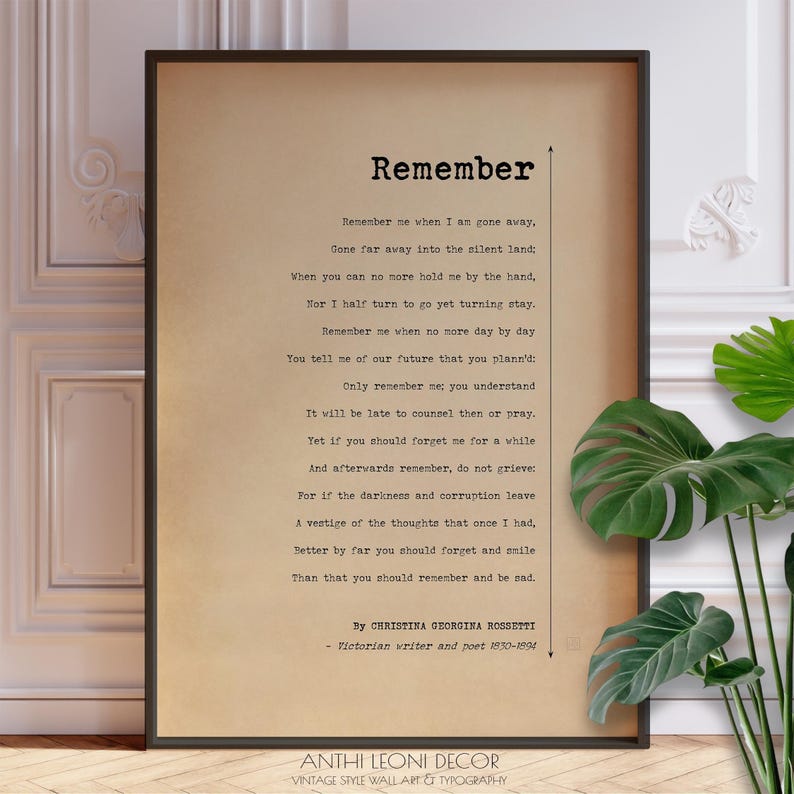 Christina Rossetti Poem Print - Remember Love Poetry, Framed or ...