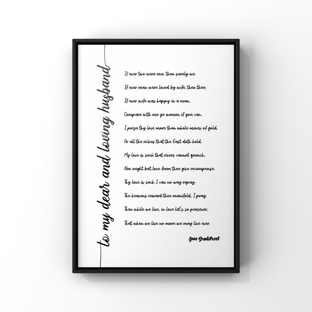 To My Dear and Loving Husband Poem by Anne Bradstreet Poster Print Wall ...