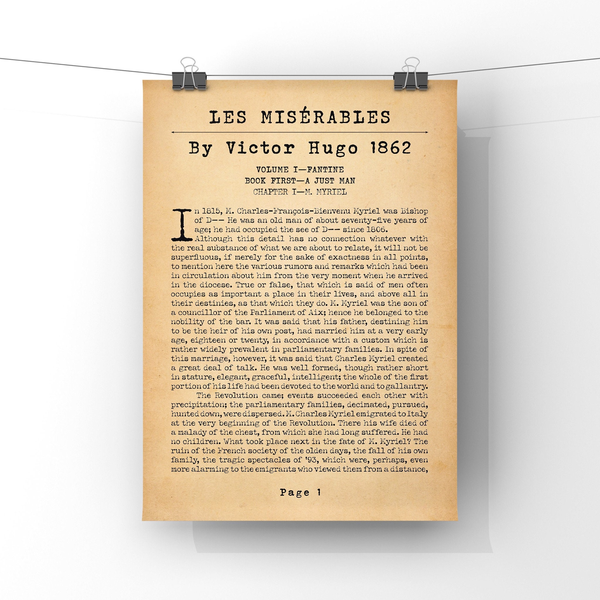 Les Misérables by Victor Hugo Book Page Print Classic - Etsy