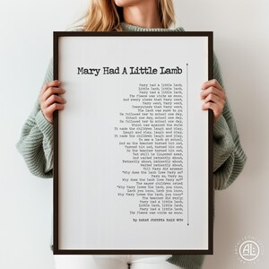 Mary Had A Little Lamb Poem by Sarah Josepha Hale 1830 Poster Print, Nursery Room Decor ...