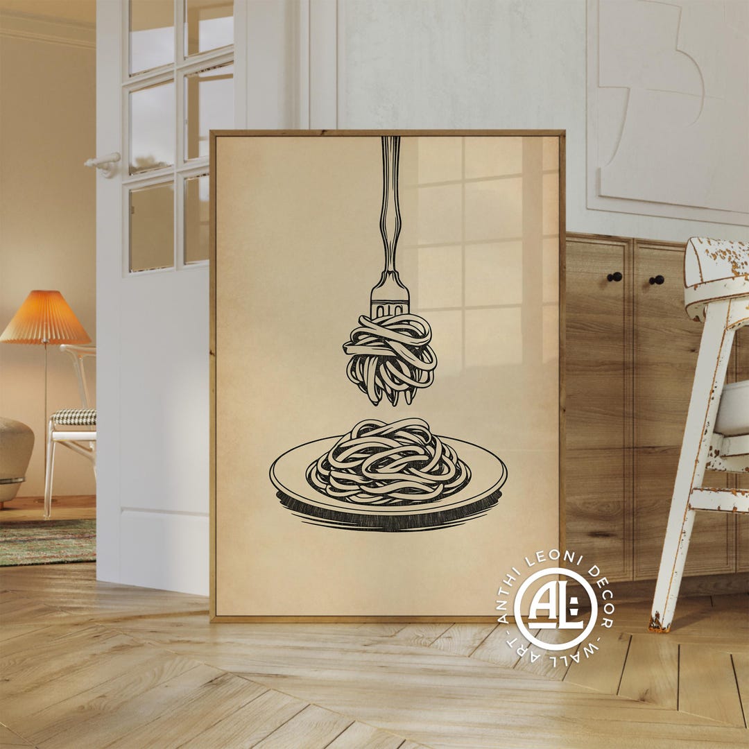 Spaghetti Line Art Print - Nonna’s Kitchen Decor, Pasta Lover Poster ...