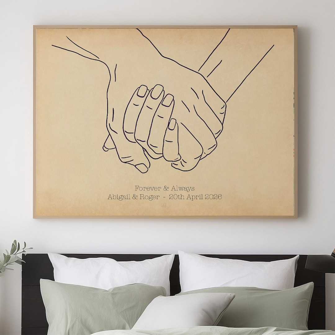 Custom YOUR Hands Line Drawing Print – Personalised Holding Hand ...