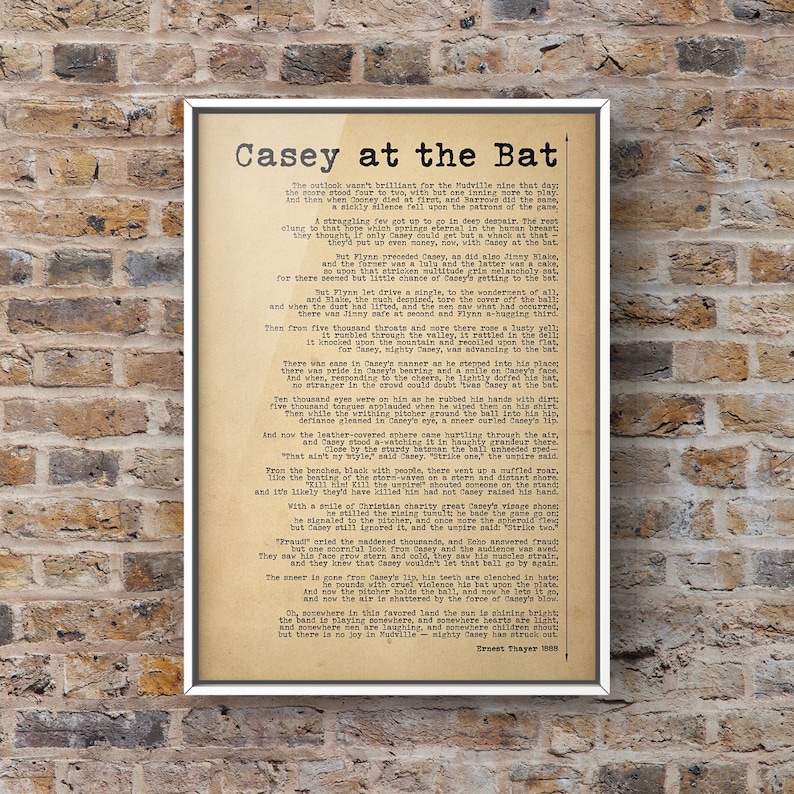 Casey At The Bat Poem by Ernest Thayer 1888 Poster Popular | Etsy
