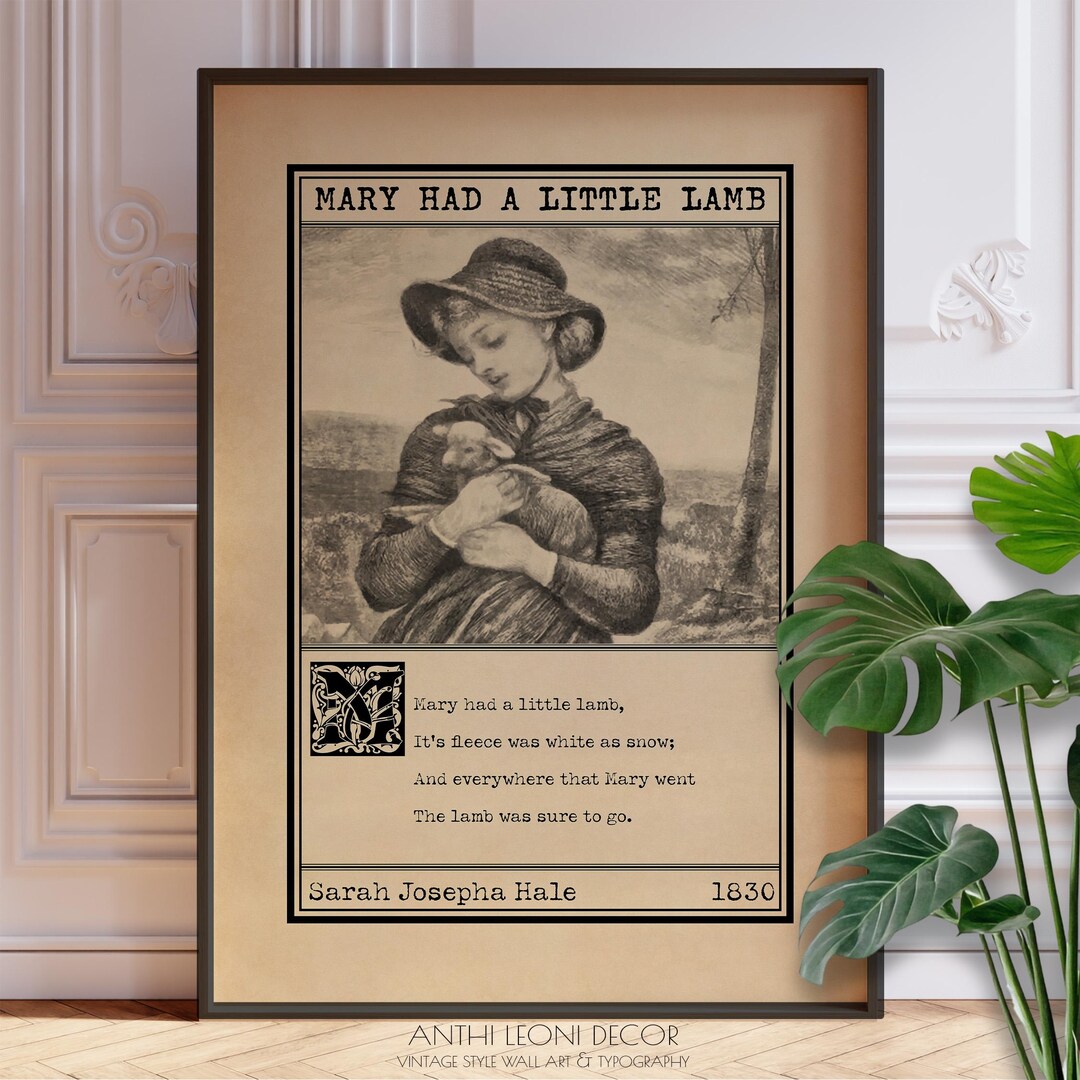 Mary Had A Little Lamb Poem Art Print Sarah Josepha Hale Poster ...