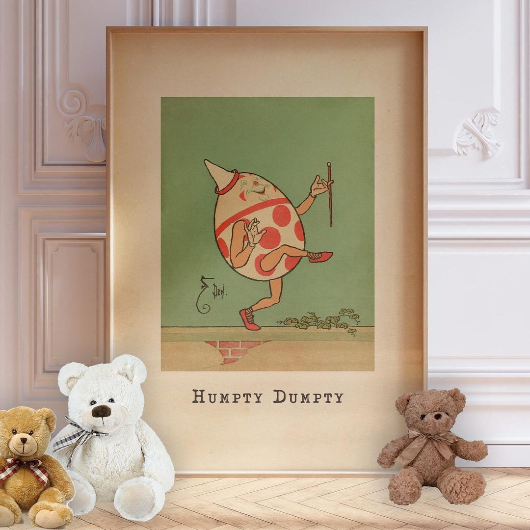 Humpty Dumpty, Nursery Rhyme Print, Nursery Wall Art, Vintage Nursery ...