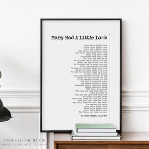 Mary Had A Little Lamb Poem by Sarah Josepha Hale 1830 Poster Print ...