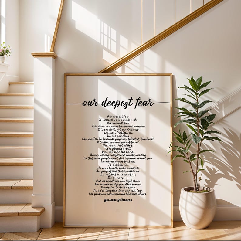 Our Deepest Fear Poem - Marianne Williamson Print, Modern Inspirational ...