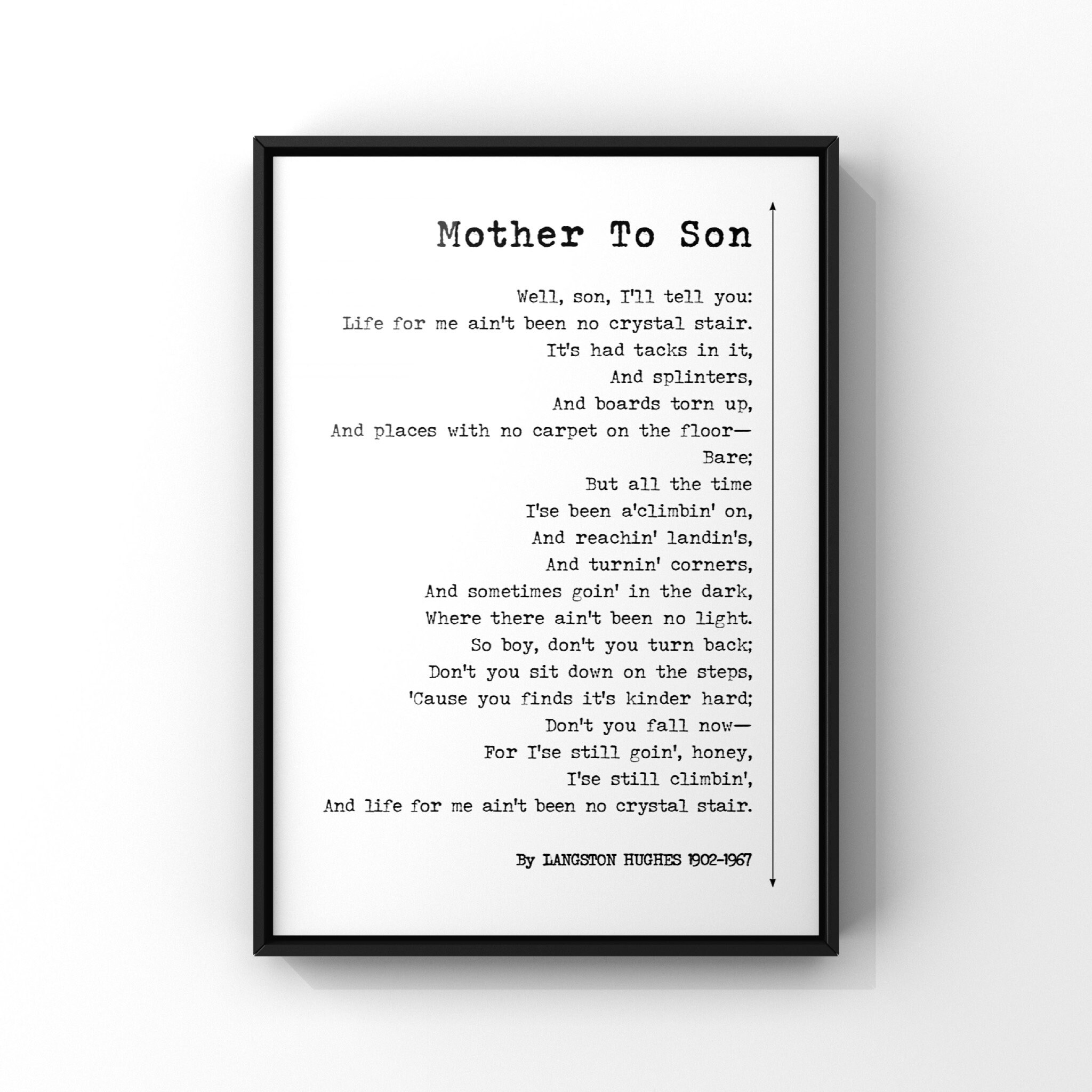 Mother To Son Poem Print by Langston Hughes Inspirational | Etsy