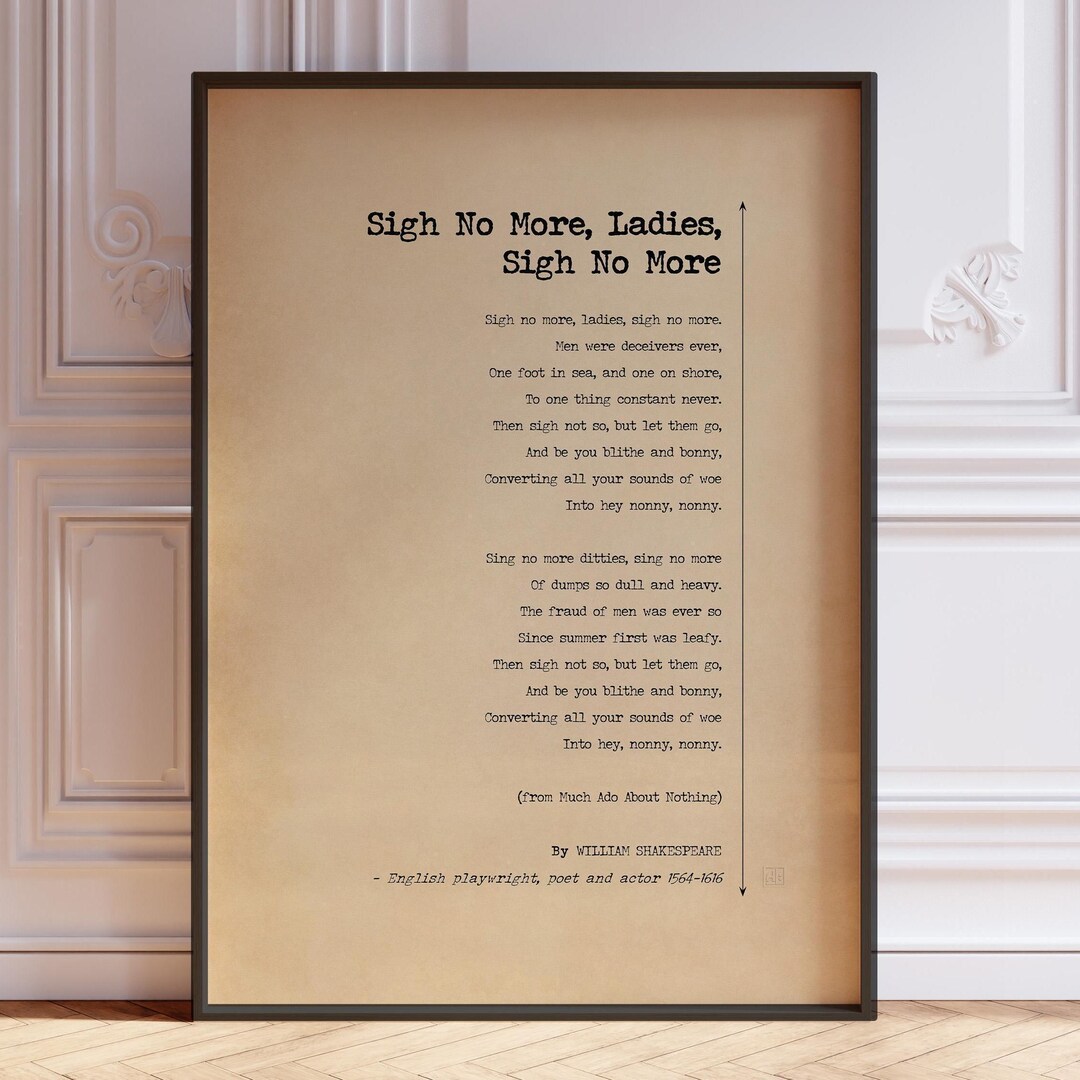 Shakespeare Poem Print - Sigh No More Ladies, Vintage Style Poster ...