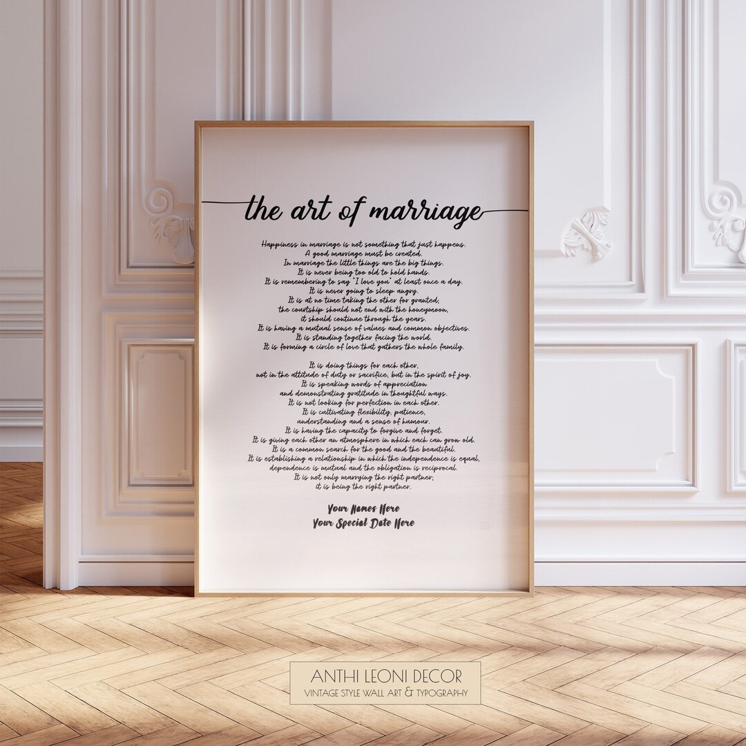 The Art of Marriage Script Poem Poster Print Bridal Ceremony Print ...