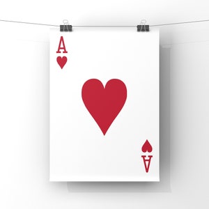 Ace of Hearts Playing Cards Wall Art Print, Red Ace Hearts Card Deck ...