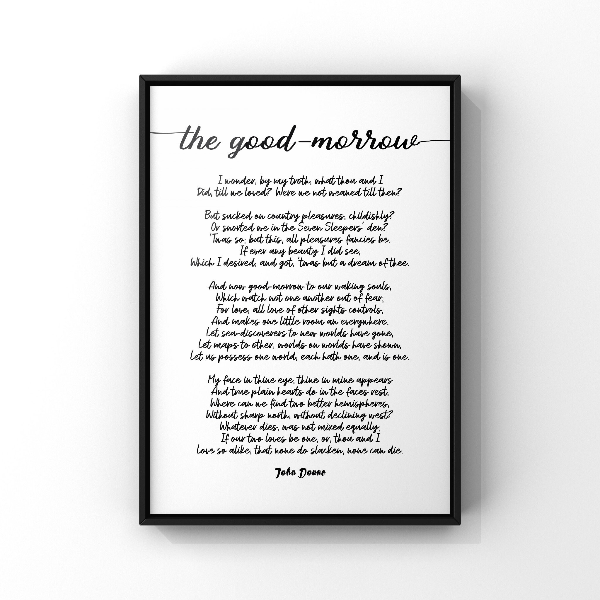 The Good-morrow Poem by John Donne Poster Print Unframed - Etsy
