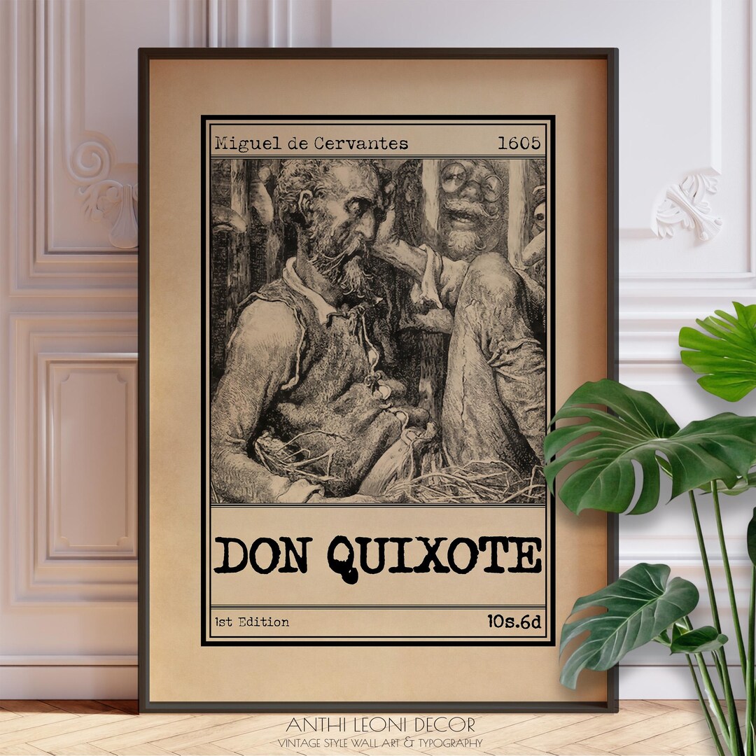 Don quixote Book Cover Poster – Miguel de cervantes Vintage Literary ...