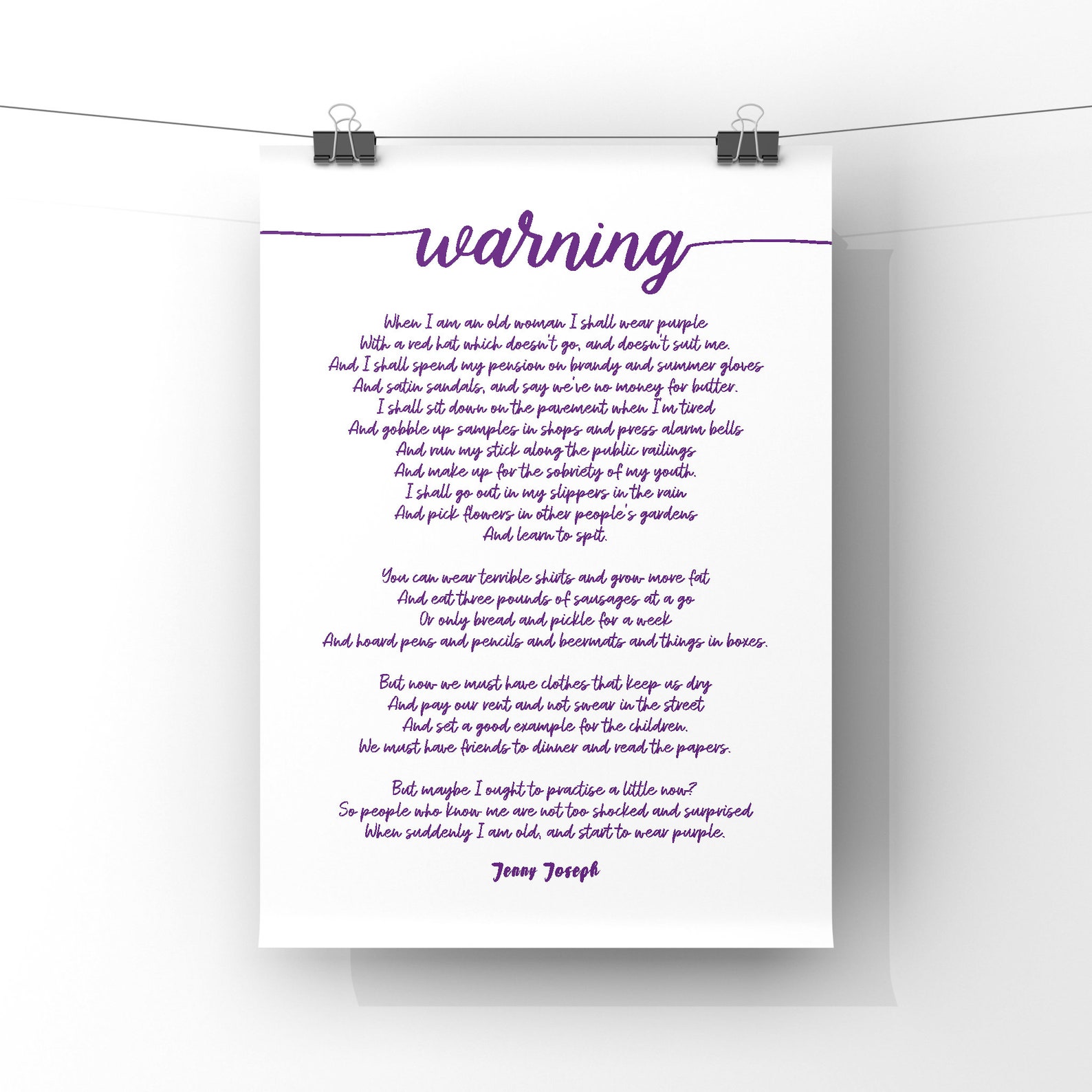 Warning Poem Print in Script Font by Jenny Joseph When I Grow - Etsy