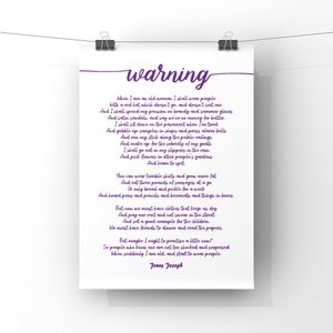 Warning Poem Print in Script Font by Jenny Joseph When I Grow Old I ...