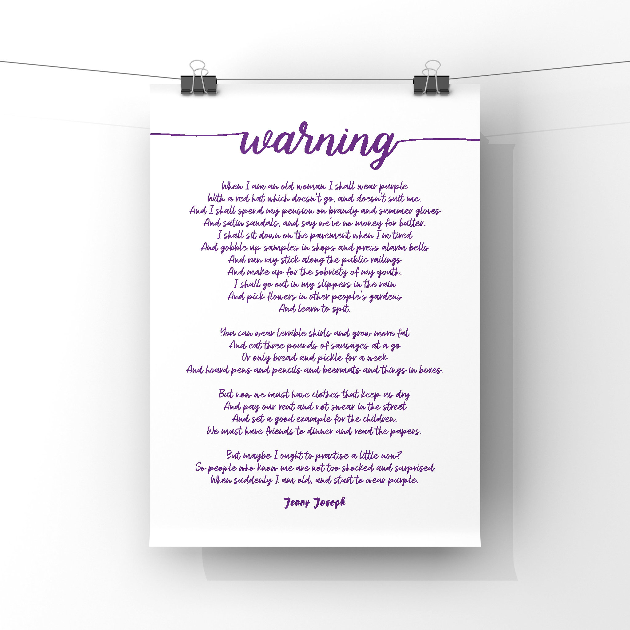 Warning Poem Print in Script Font by Jenny Joseph When I Grow - Etsy