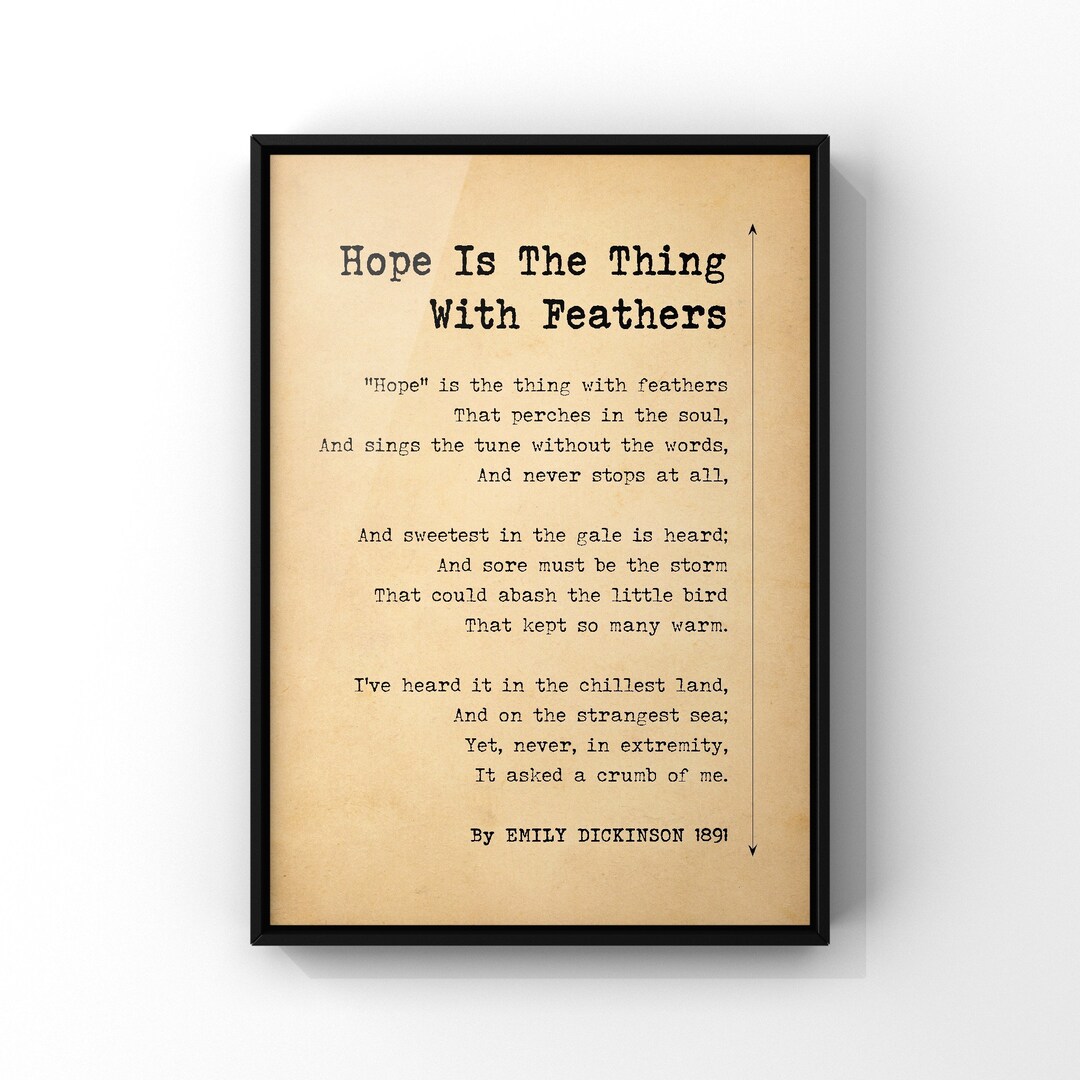 Hope is the Thing With Feathers by Emily Dickinson Poem About - Etsy UK