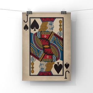 Jack of Spades Playing Card Print, Black Jack Card Deck Wall Art Print ...